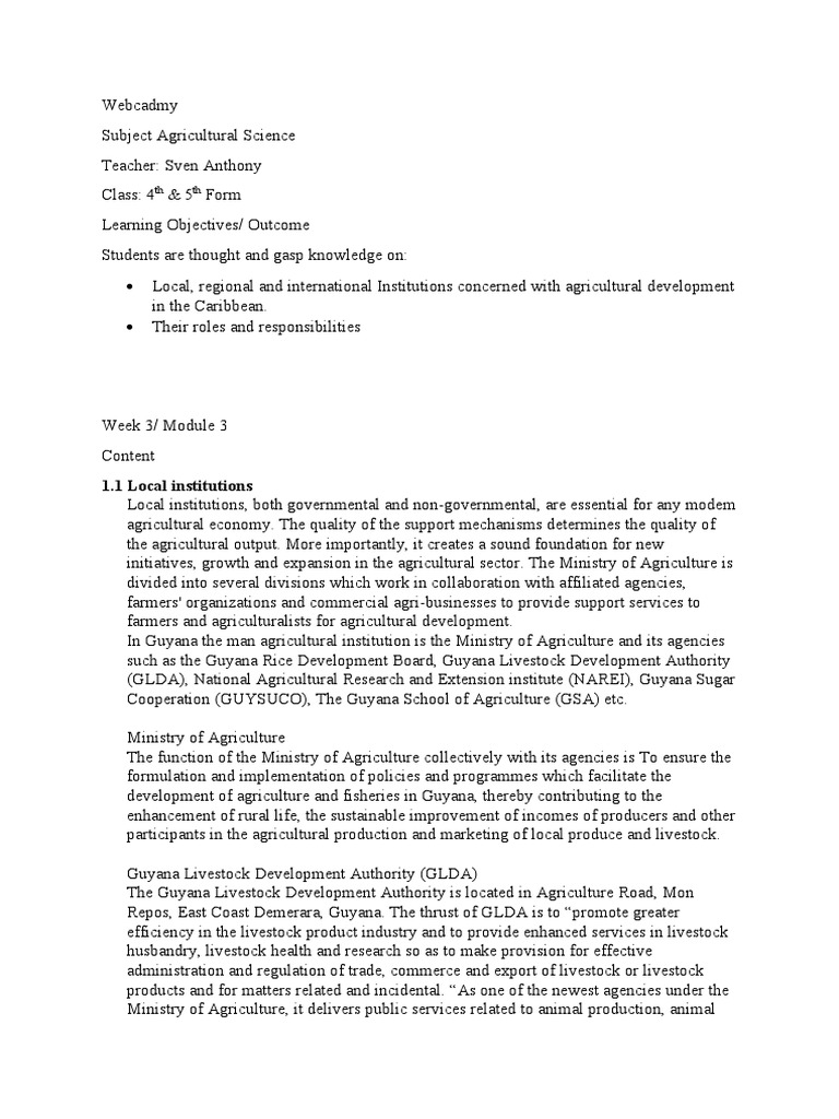 Agricultural Institutions in Guyana | PDF | Economies | Food Industry