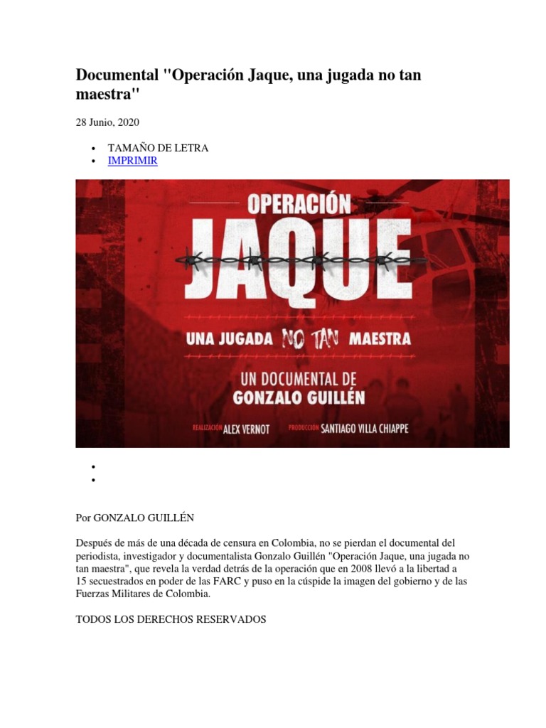 Documental Operación Jaque, Una Jugada No Tan Maestra | PDF