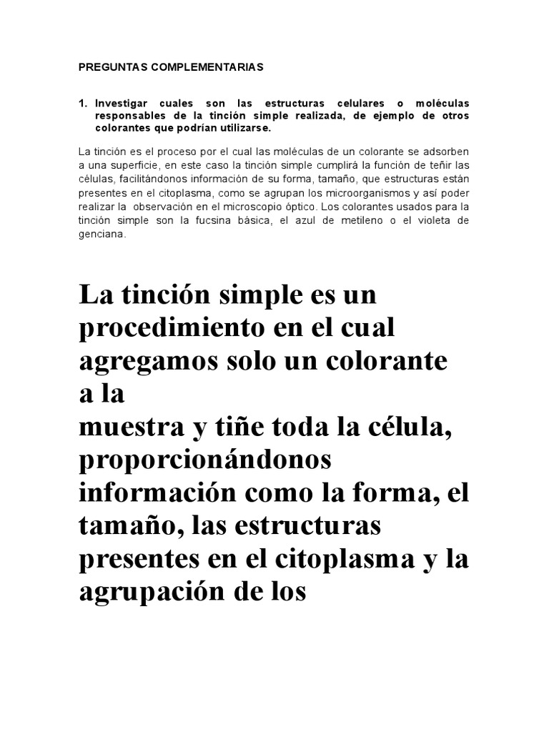 Preguntas Complementarias 2 | PDF | Tinción | Microscopía