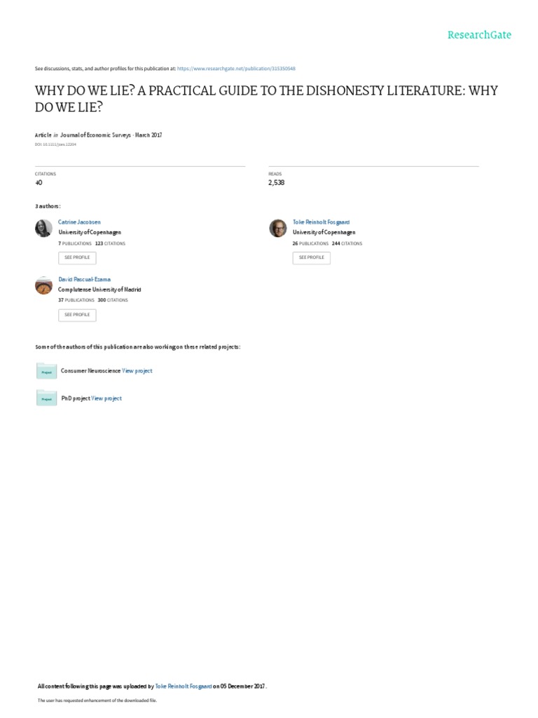 Why Do We Lie? A Practical Guide To The Dishonesty Literature: Why Do ...