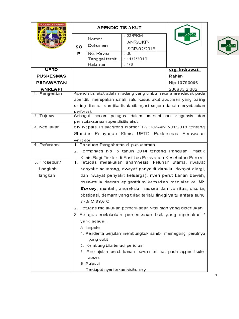 Sop Appendicitis Akut | PDF
