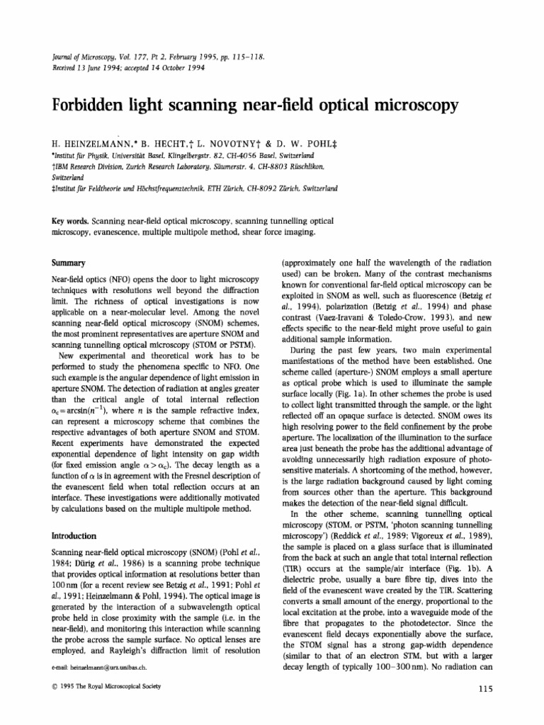 Forbidden Light Scanning Near-Field Optical Micros | PDF | Microscope | Microscopy