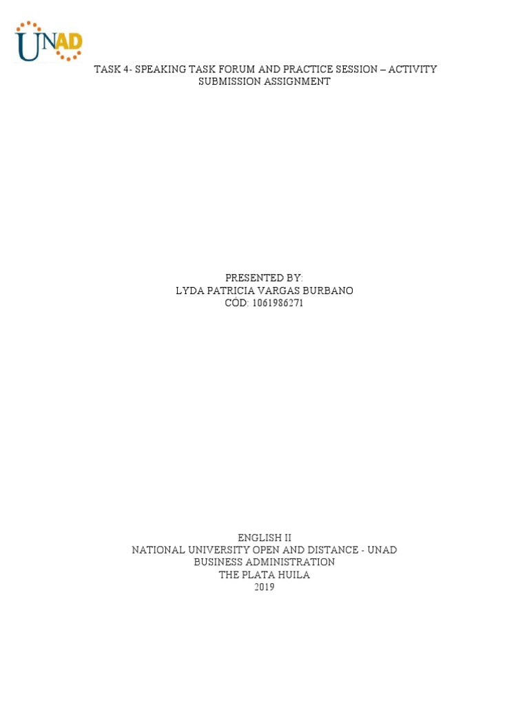 Task 4-Speaking Task Forum and Practice Session - Activity Submission Assignment | Download Free ...