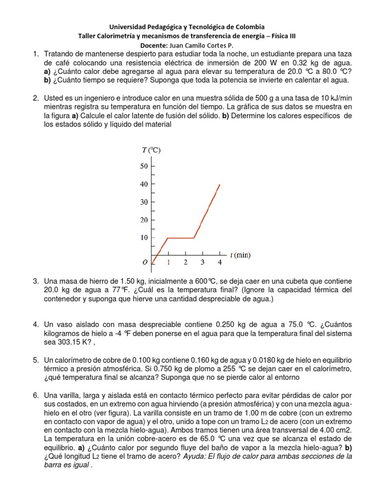 Taller Calorim y Mec Tranferencia | PDF | Calor | Temperatura