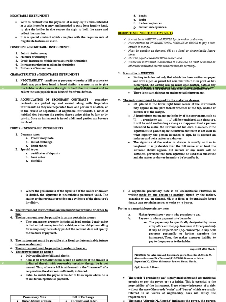 Negotiable Instruments | PDF | Promissory Note | Business Law