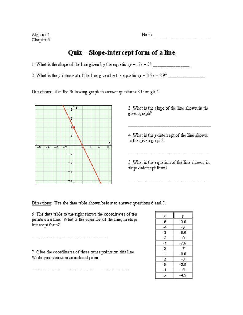 Slope Intercept Quiz | PDF