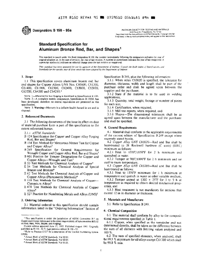 Bronce Al Aluminio - ASTM B150 | PDF