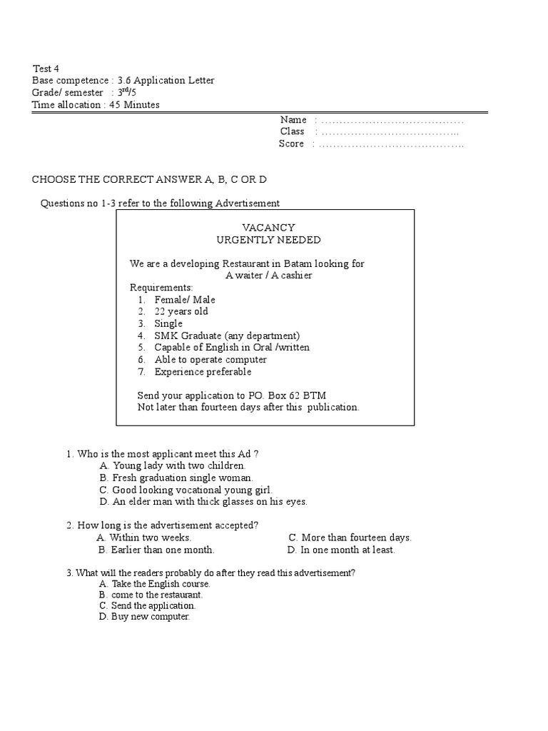 Test 4.appl. Letter | PDF | Academic Degree