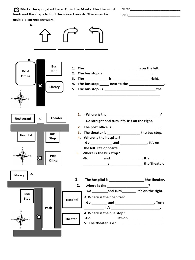 Map Directions Worksheet