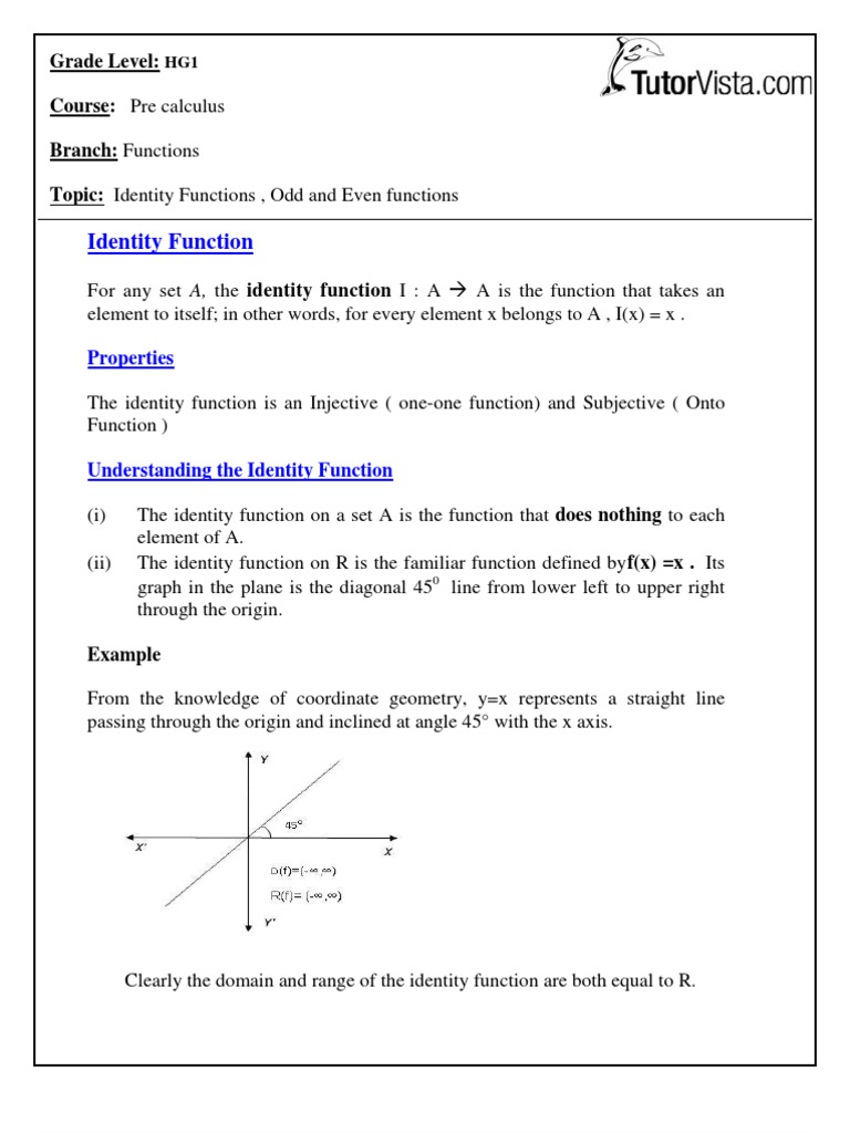 Identity Functions, Odd and Even Functions | PDF | Function ...