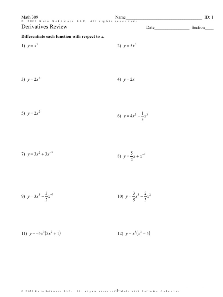Derivatives Review: Differentiate Each Function With Respect To X | PDF ...