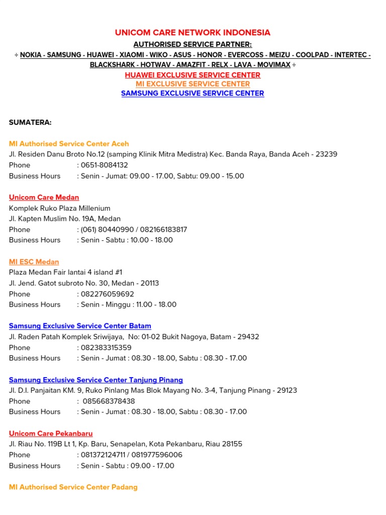 Unicom Care Service Centers in Indonesia | PDF | Java | Indonesia