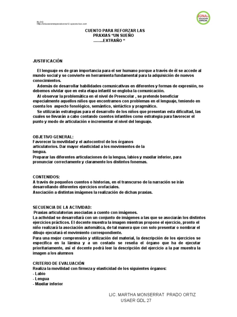 Praxias: Justificacion, .,secuencia, Criterio Ev. | PDF