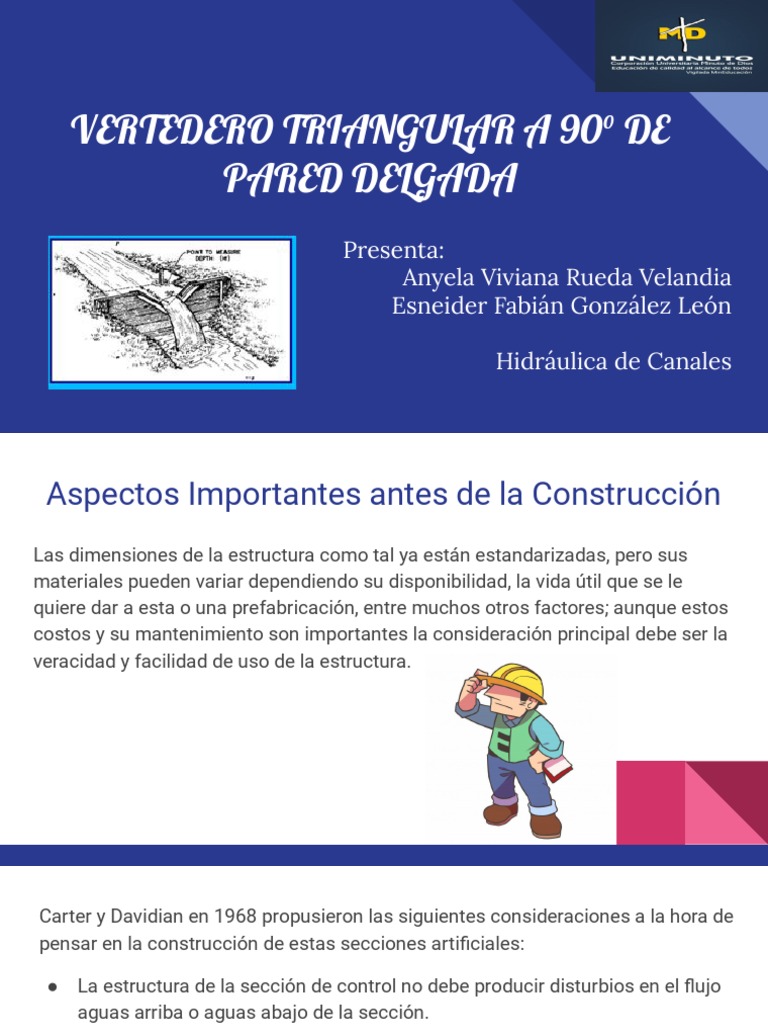 Ventajas del Vertedero Triangular a 90° | PDF | Descarga (hidrología ...
