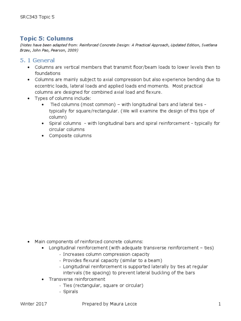 SRC343 Topic 5 Short Columns | PDF | Column | Bending