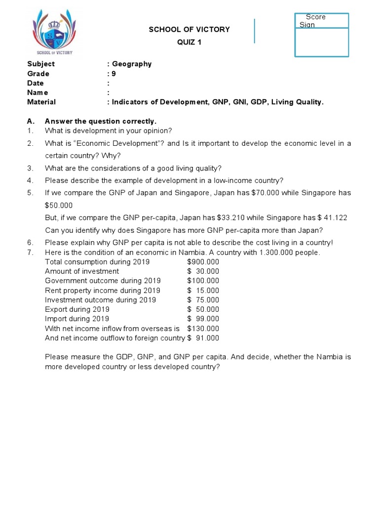 Geography Grade 9 Quiz UNIT 1a | PDF