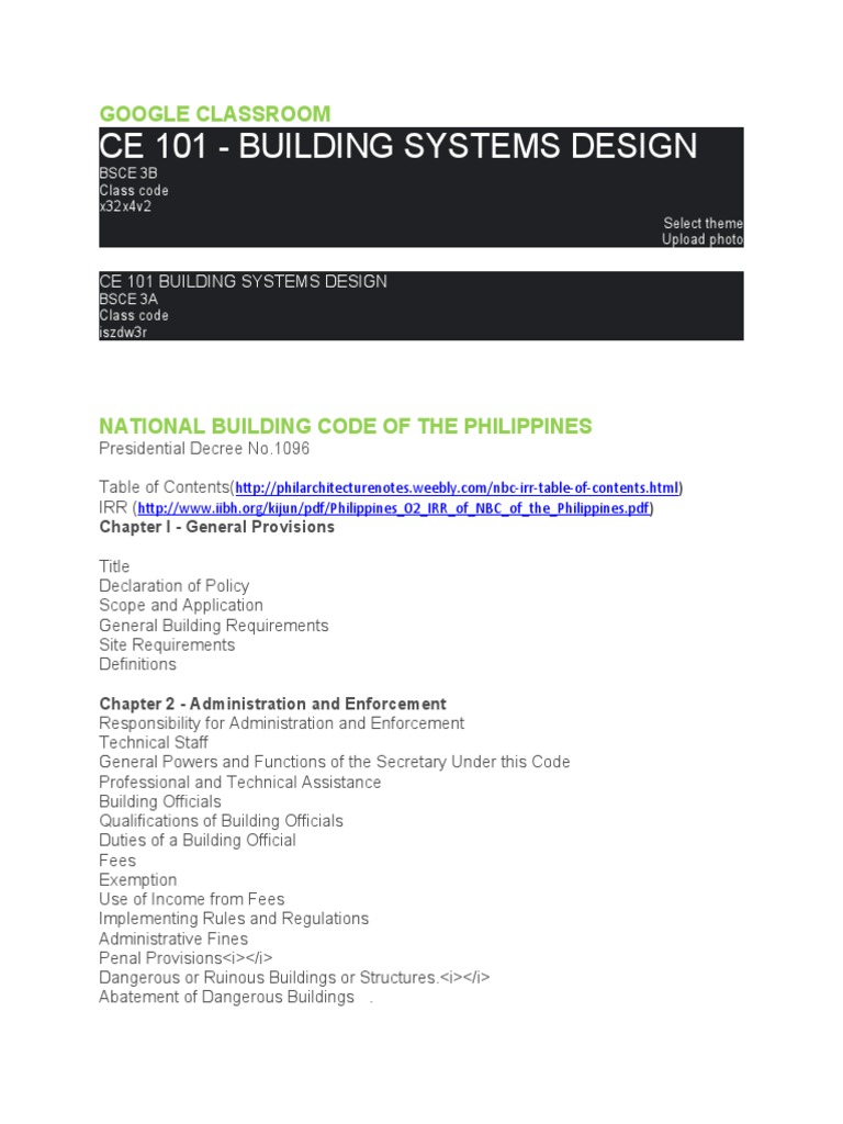 National Building Code of The Philippines - Table of Contents ...