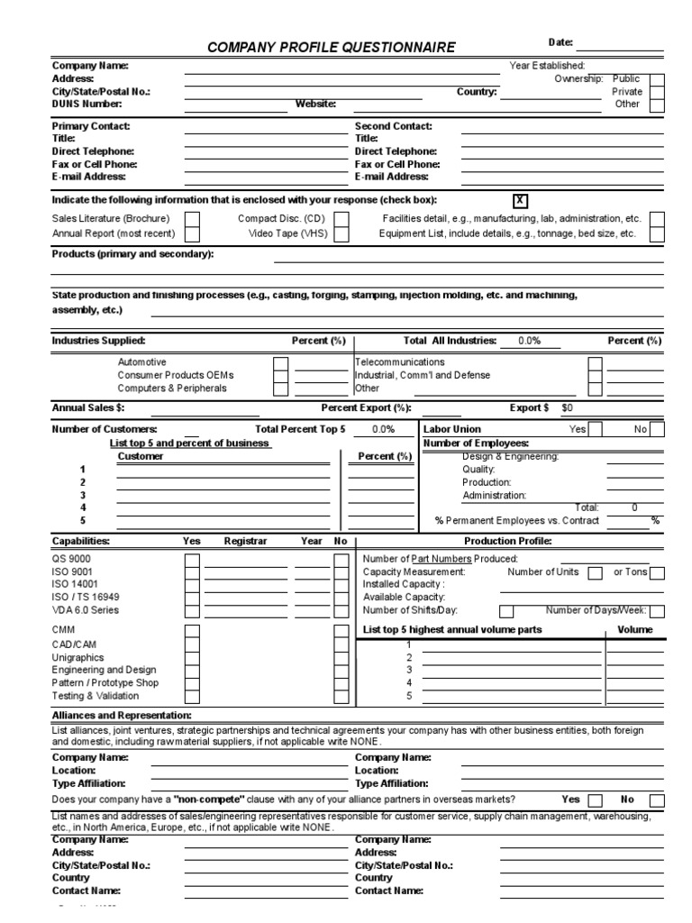Company Profile Questionnaire: Form No. 11355 | PDF | Compact Disc ...