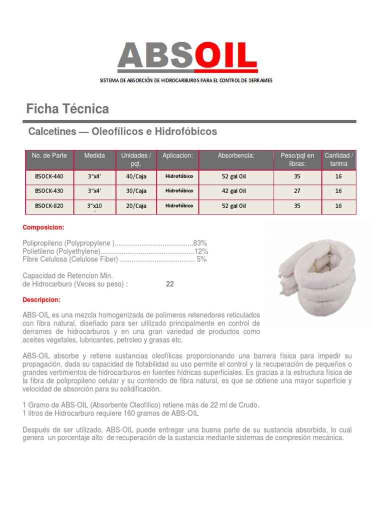 Barrera Absorbentes Material Oleofilico | PDF | Hidrocarburos | Petróleo