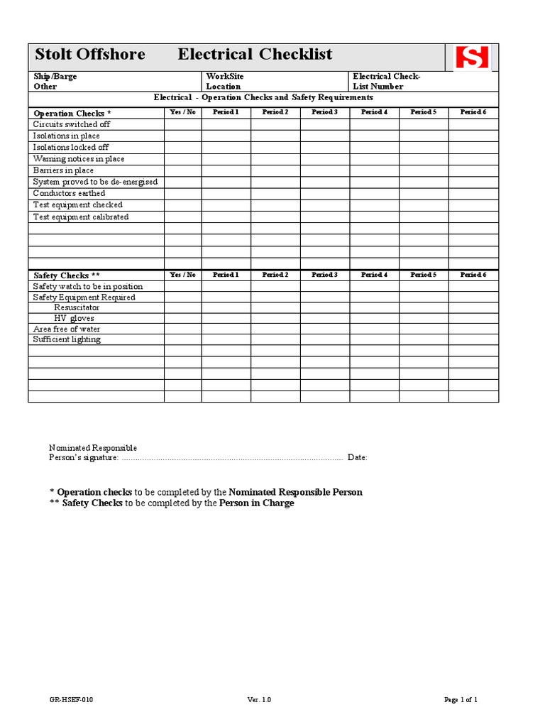 Electrical Checklist | PDF | Electricity | Electrical Engineering