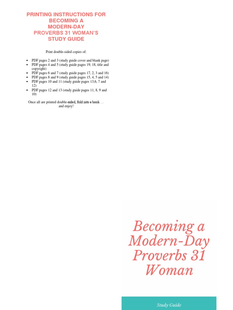 Printing Instructions For Becoming A Modern-Day Proverbs 31 Woman'S ...