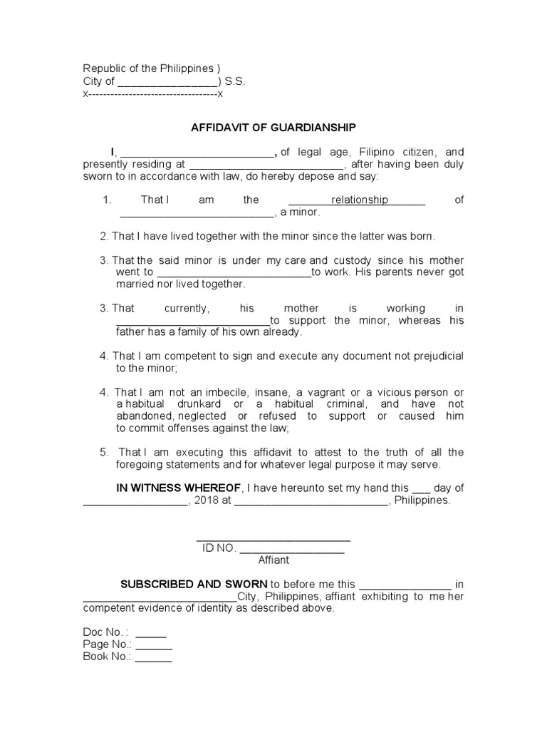 Affidavit of Guardianship | PDF | Social Science