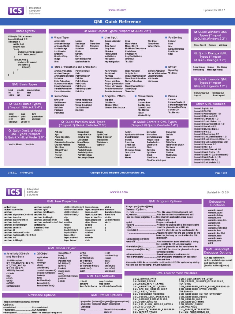 QML Quick Reference: Visual Types User Input Positioning | PDF ...