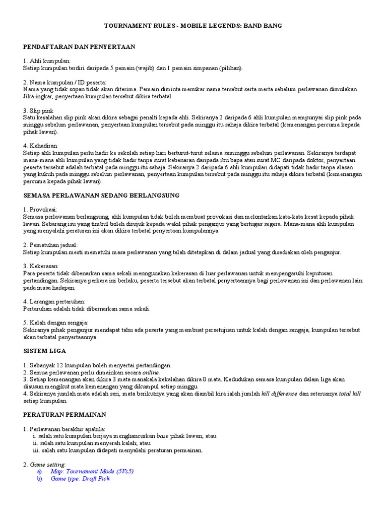 Tournament Rules MLBB | PDF