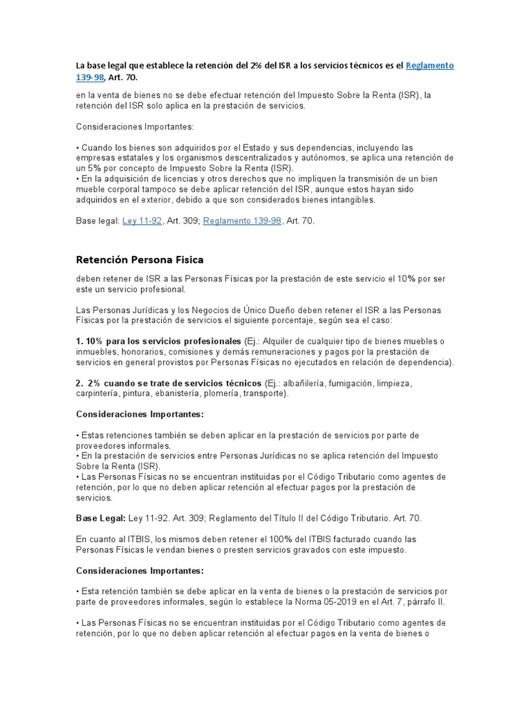 La base legal que establece la retención del 2 | PDF | Impuestos ...