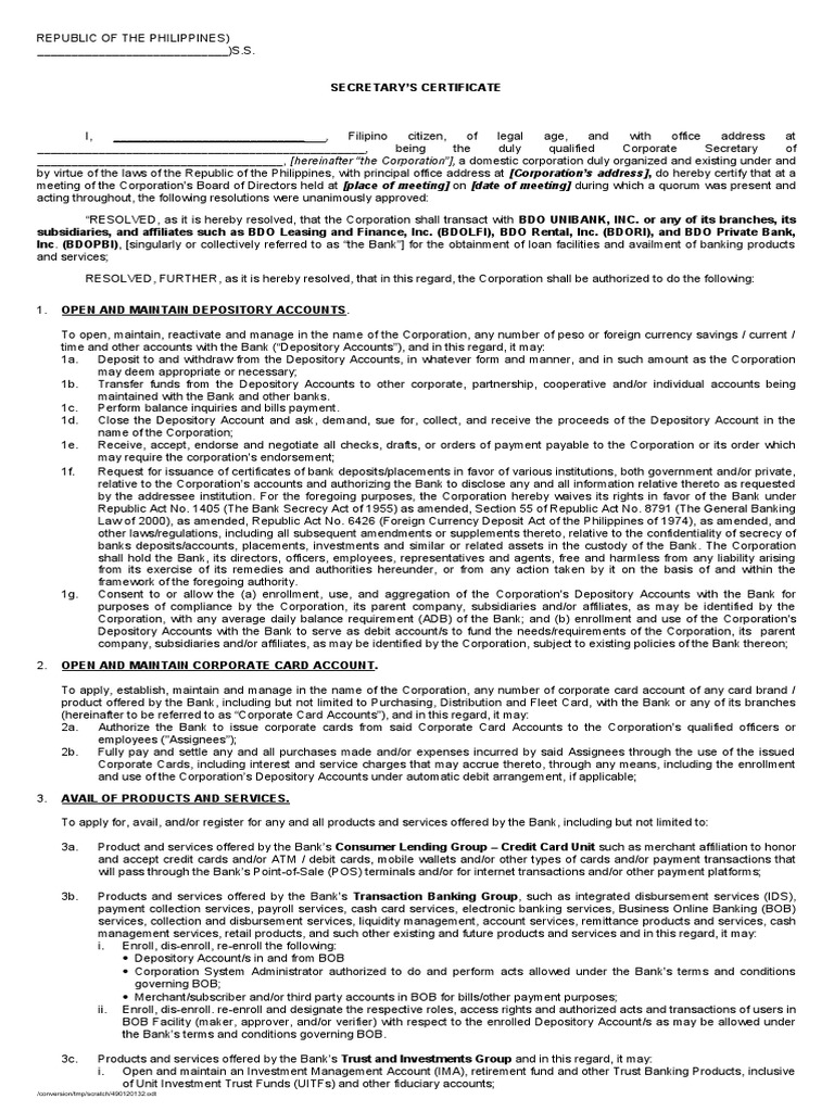 Exhibit 1 Unitary Sec. Cert. - Domestic Corporation | PDF | Securities ...