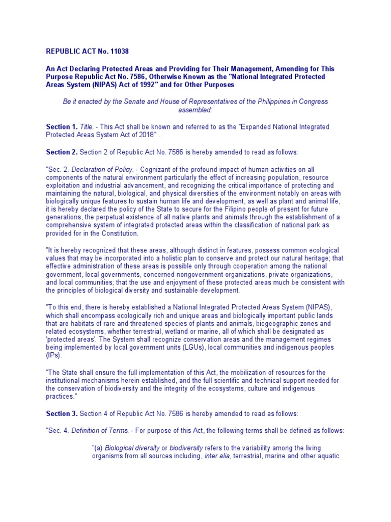 Expanded NIPAS Act of 2018 Overview | PDF | Environmental Impact ...