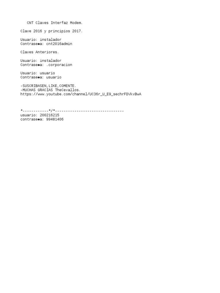 Usuario y Clave Interfaz CNT Modem | PDF