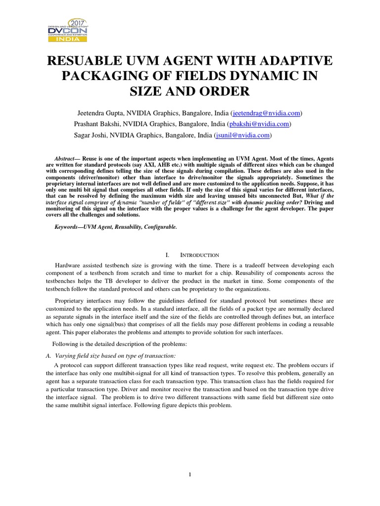 Resuable Uvm Agent With Adaptive Packaging of Fields Dynamic in Size and Order PDF | PDF ...