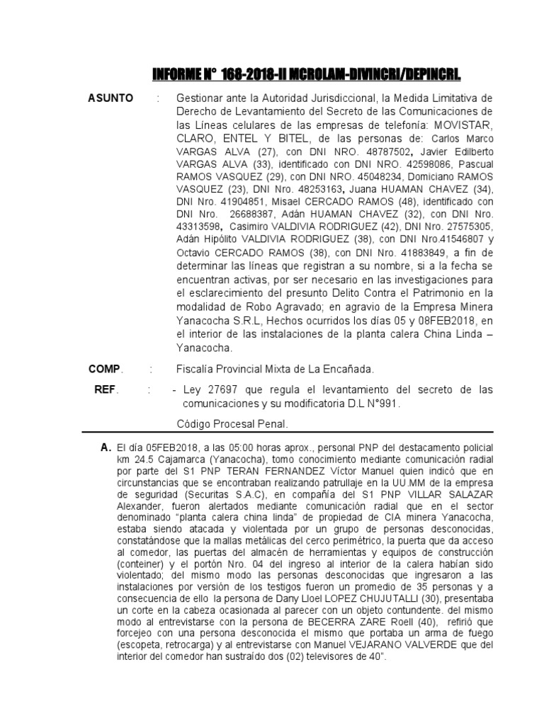 Informe Policial Caso Penal Robo | PDF | Teléfonos móviles | Servicio ...