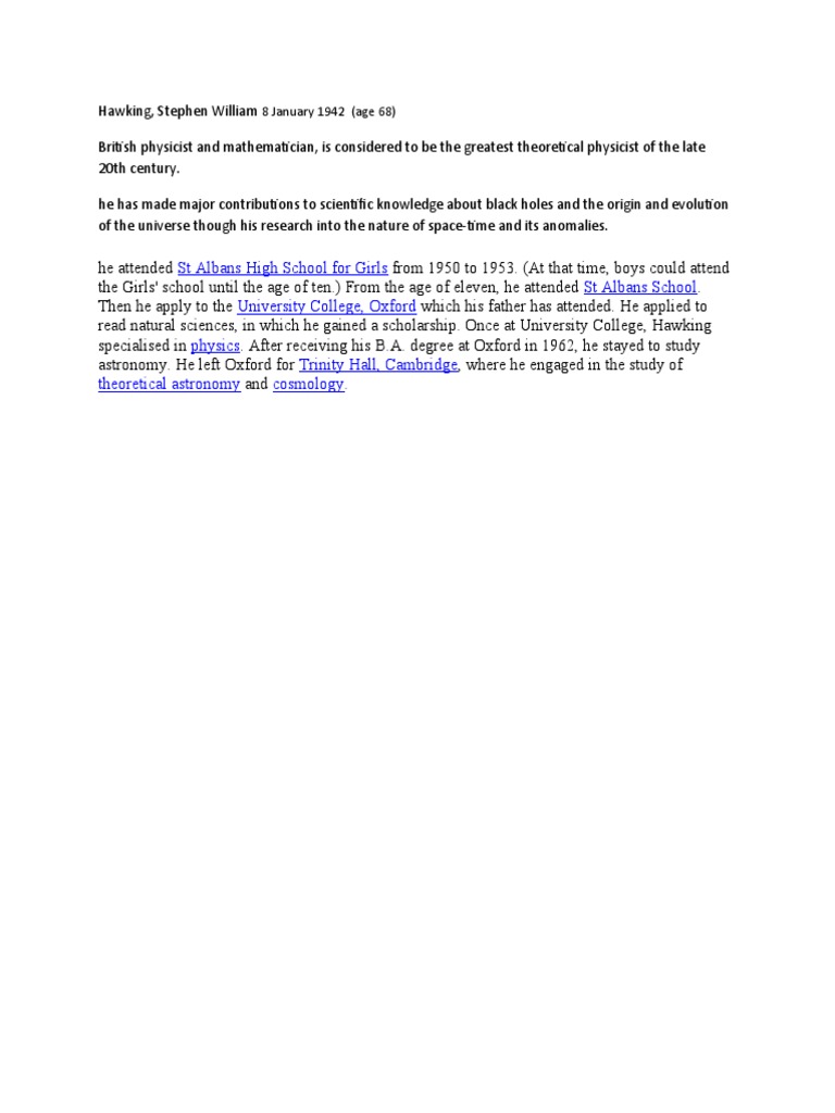 Stephen Hawking: Theoretical Physicist | PDF