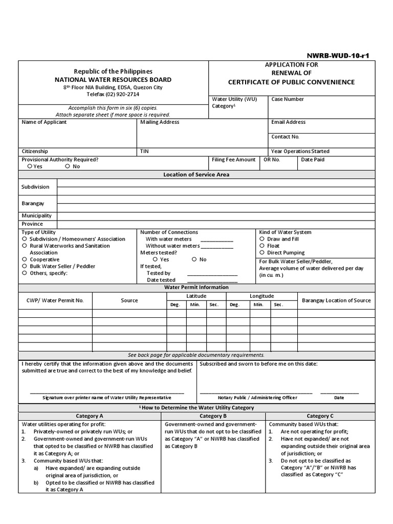 Republic of The Philippines Application For: National Water Resources ...
