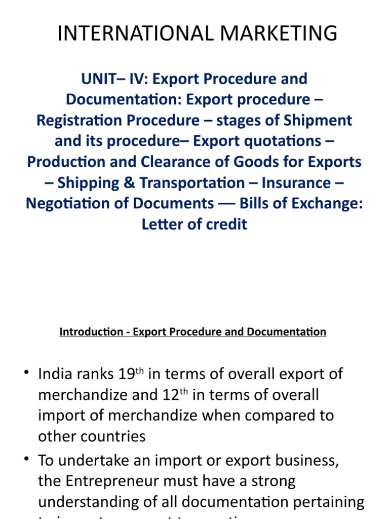 Unit4 Export Procedure and Documentation Unit-5 International Product Decision | Download Free ...
