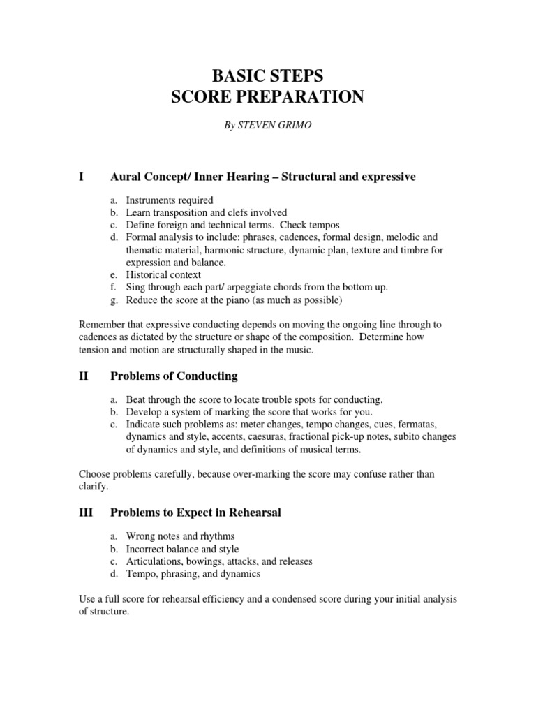Basic Steps - Score Preparation | PDF | Conducting | Variation (Music)