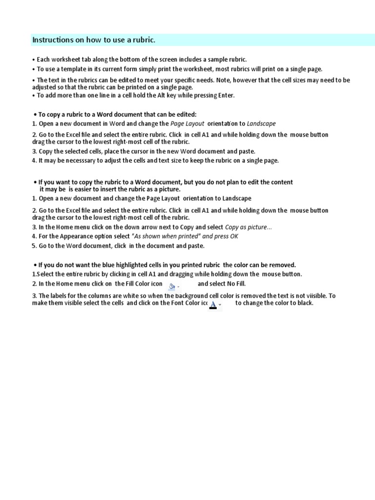 Instructions On How To Use A Rubric Pdf Thesis Rubric Academic