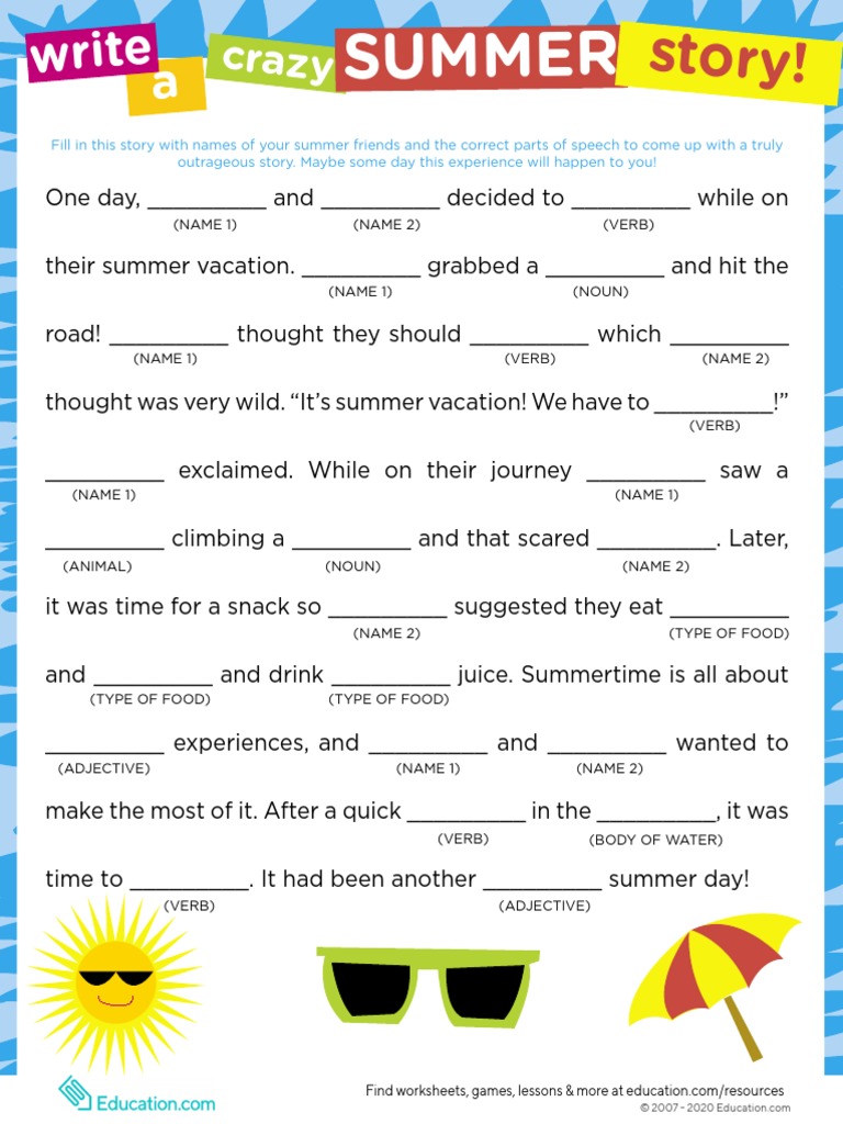 Crazy-Story-Summer Fill in The Blanks With Parts of Speech | PDF