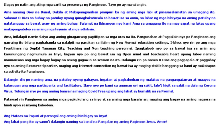 Prayer For Webinar MAPEH | PDF