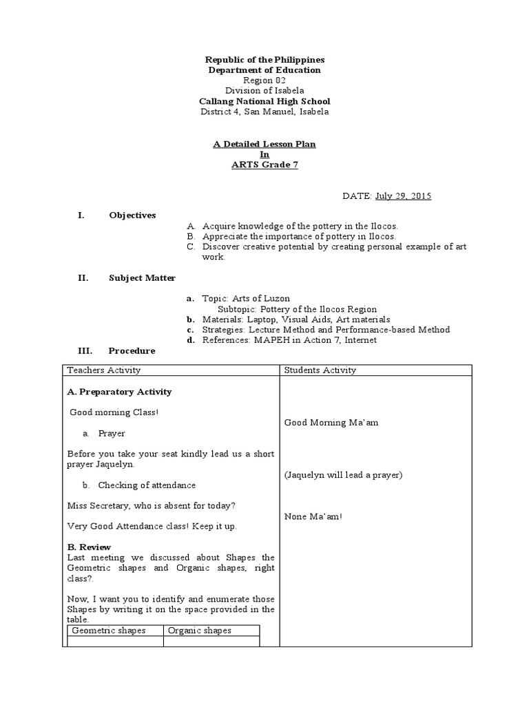 Sample Lesson Plan | PDF | Pottery | Ceramics