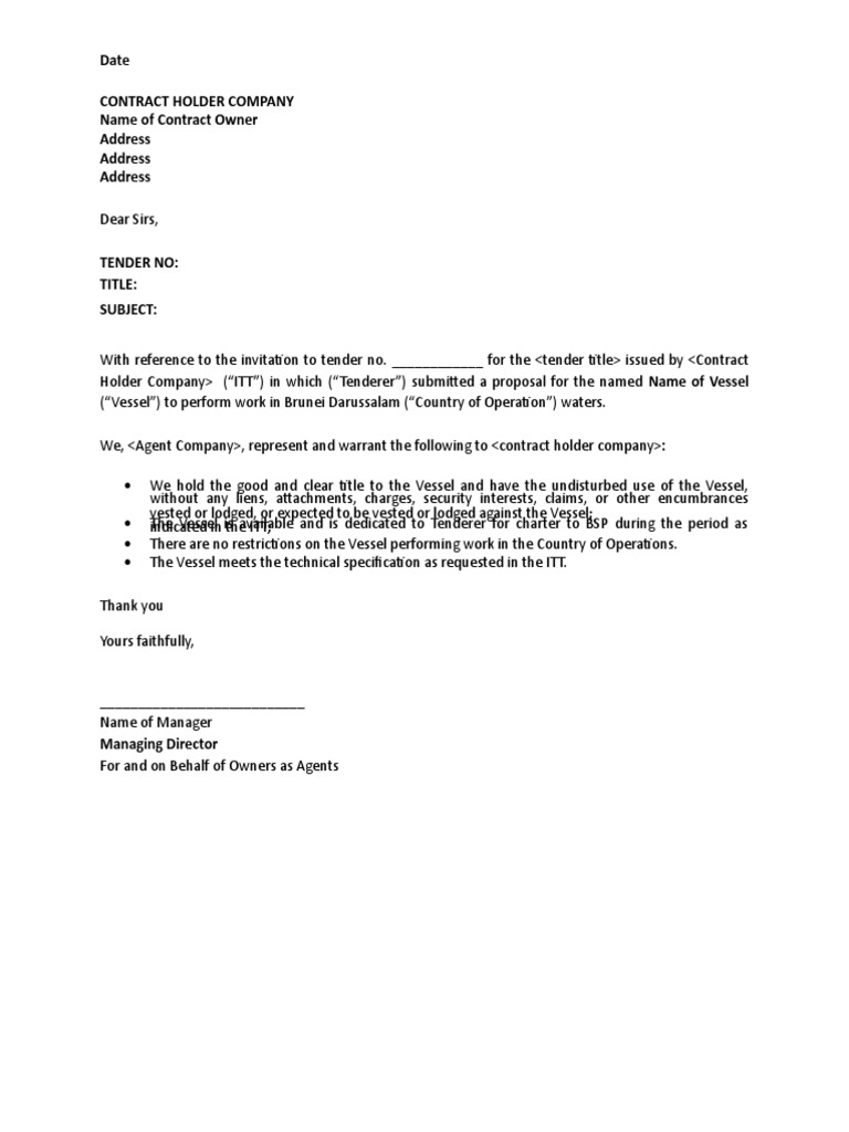 Letter of Commitment (Vessel) | PDF