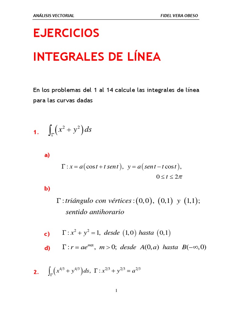 Práctica Integrales de Línea | PDF | Vector Euclidiano | Integral