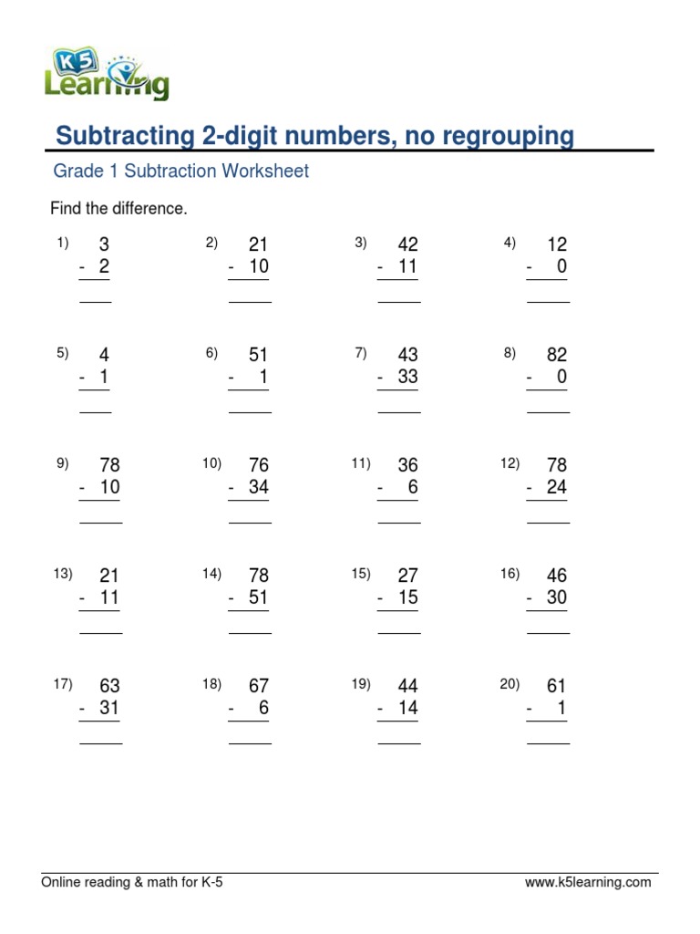 Grade 1 Subtraction PDF | PDF