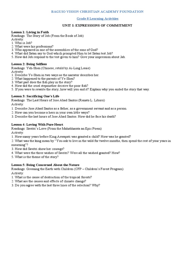 Grade 8 Learning Activities Guide | PDF