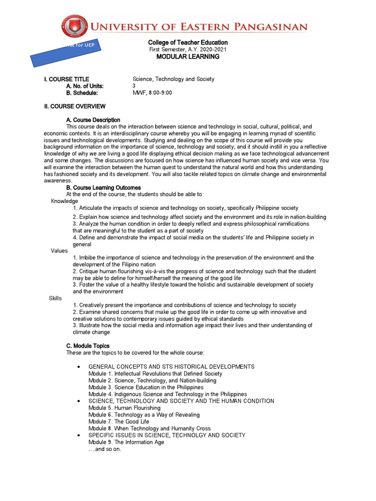 College of Teacher Education Modular Learning: Module Format For UEP ...