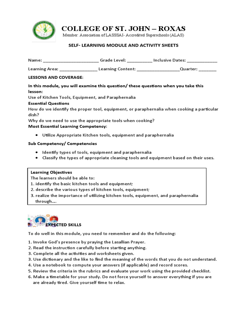 College of St. John - Roxas: Self-Learning Module and Activity Sheets ...
