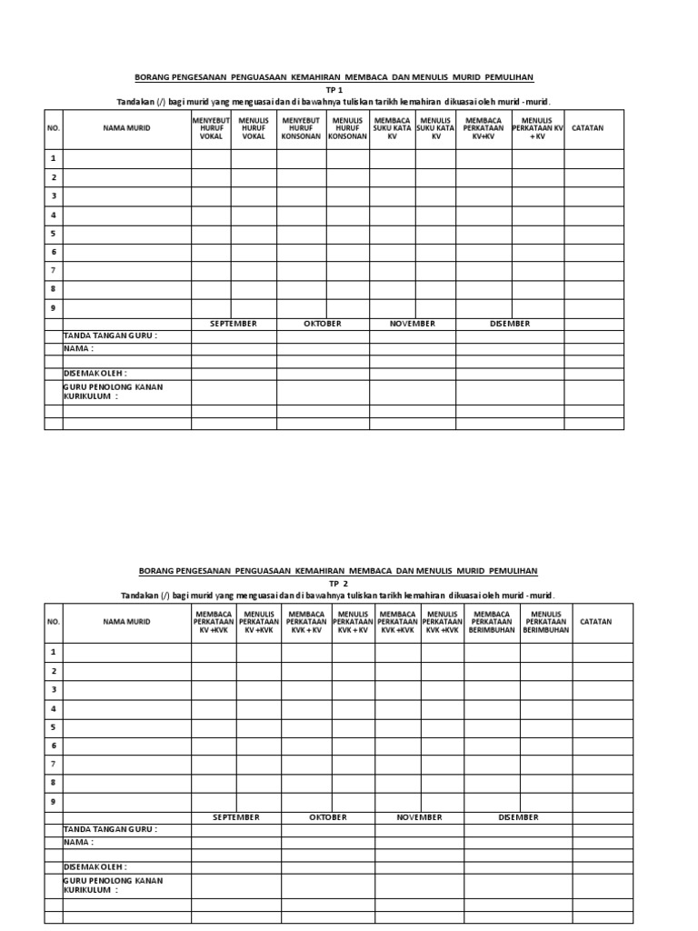 Borang TP Pemulihan | PDF