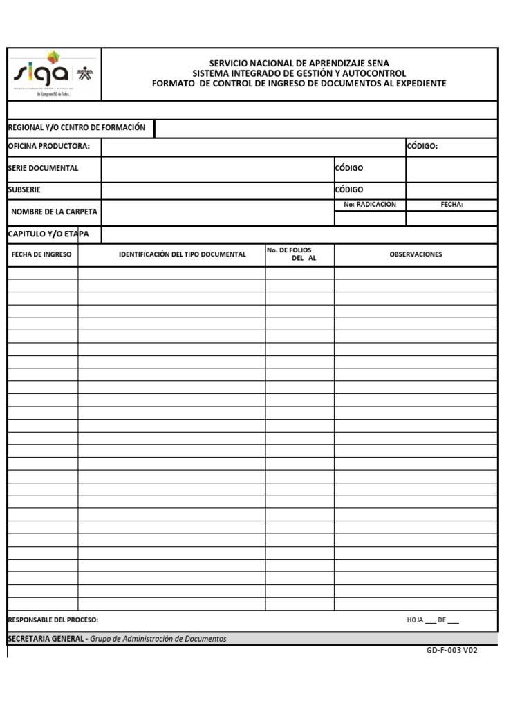 GD-F-003 V02 Formato Control Ingreso Documentos | PDF